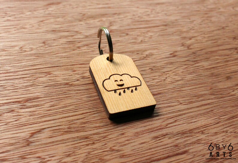 Happy Rain Cloud Wood Keychain Reclaimed Wood Keychain | Etsy
