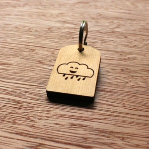 Happy Rain Cloud Wood Keychain | Reclaimed Wood Keychain | Gifts From ...
