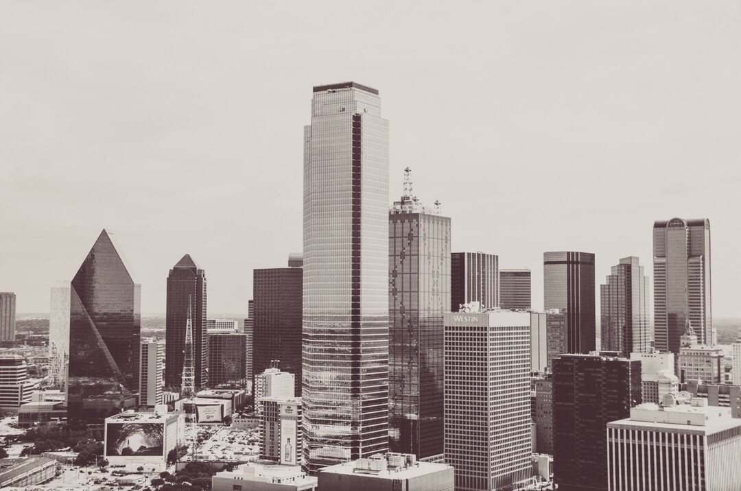 Dallas Texas, Skyline, Downtown Buildings, Black and White Picture ...