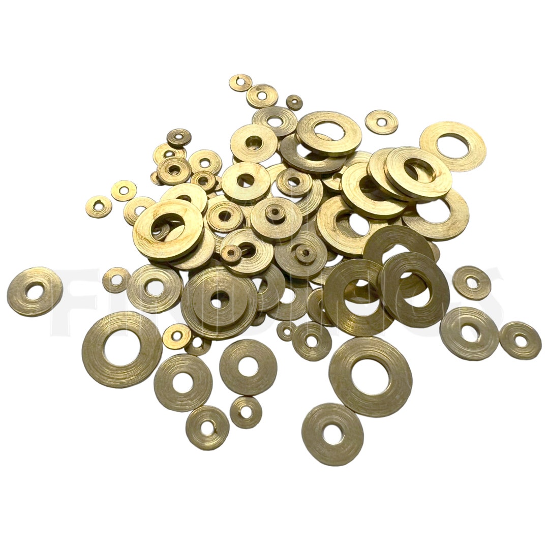 Brass Flat Clock Washers Round Hole 100 Washer Mix Clockmaker Movement ...