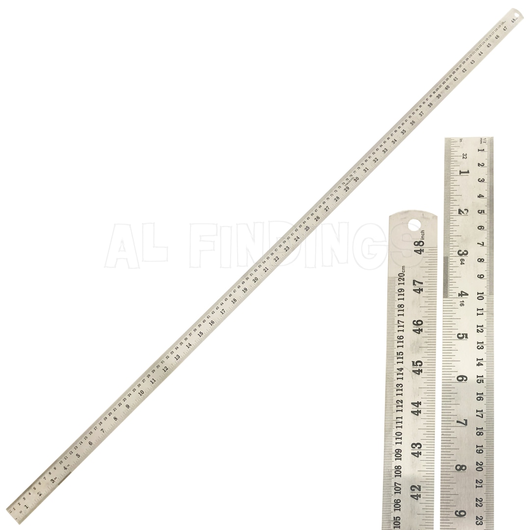 48" 120cm Stainless Steel Metal Ruler Dual Markings Imperial and Metric ...