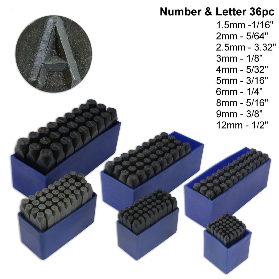 36pc Number & Letter Punch Set Alpha Numeric Carbon Steel Punches Craft ...