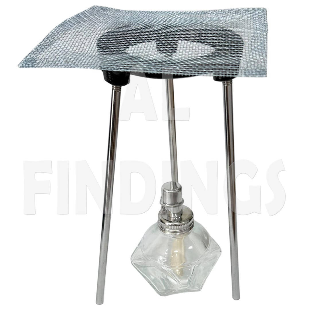 1/2" Bunsen Burner / Glass Alcohol Lamp Tripod & Mesh Gauze. New Total ...