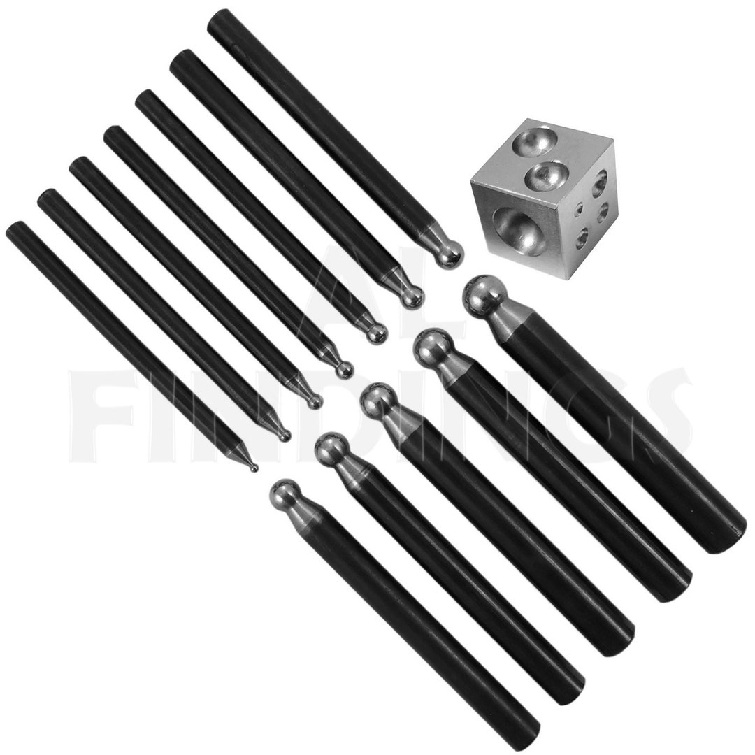 12 Steel Doming Punch Set Punches & 1" Steel Dapping Cube Jewellers ...