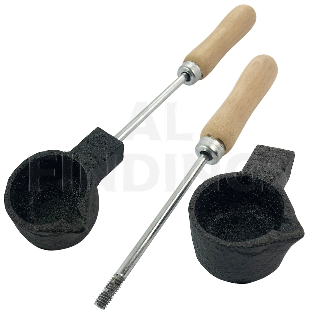 Set 2 Cast Iron Precious Metal Melting Pots Crucible Dish Handle Gold ...