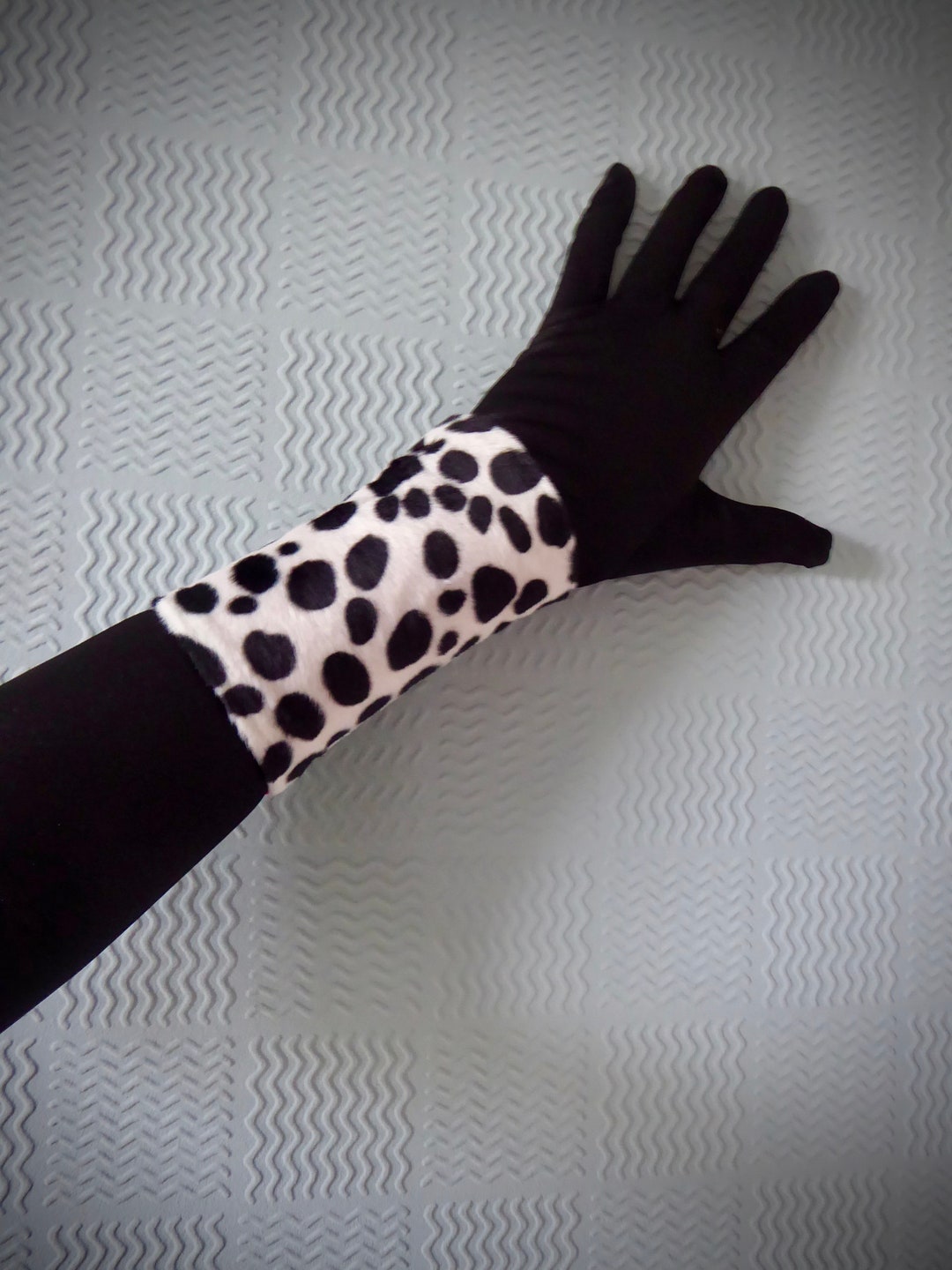 Dalmatian Print Faux Fur Cuffs, Black and White Fur Wrist Bands Animal ...
