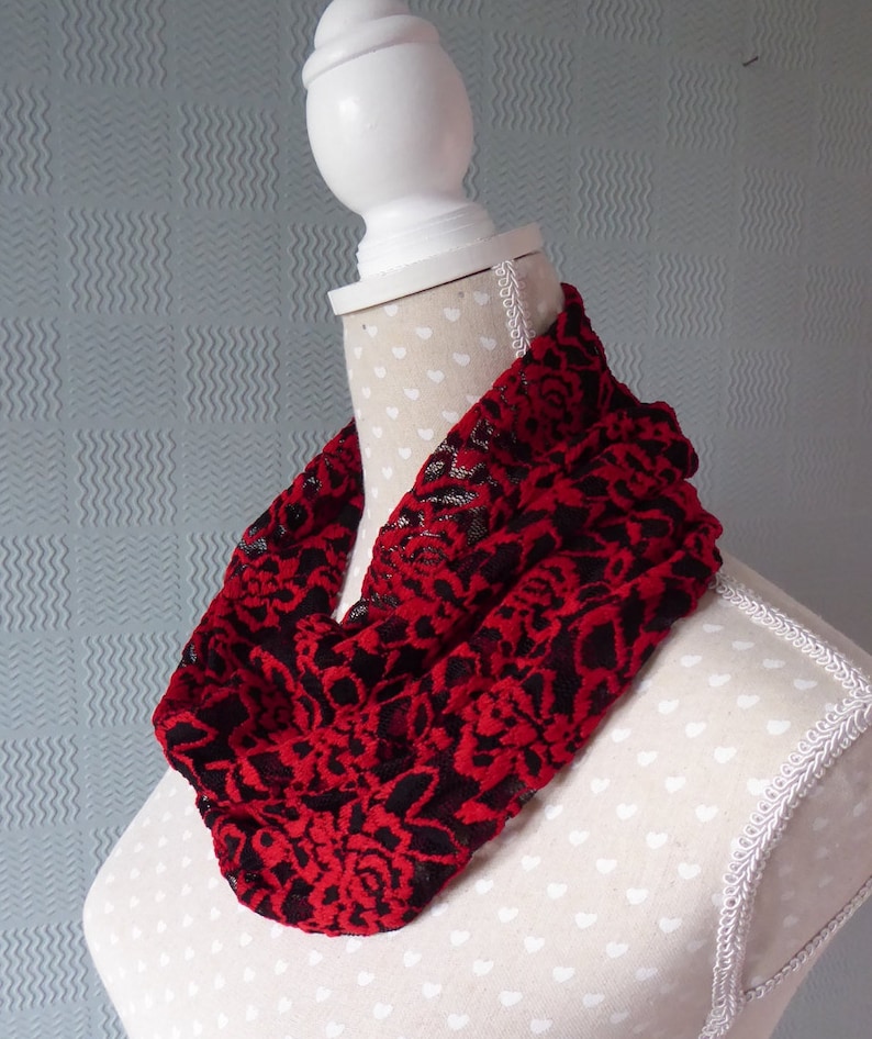 Red and Black Lace Snood Gothic Style Cowl Summer Snood - Etsy