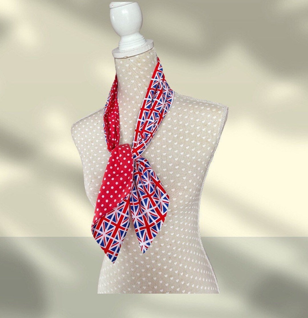 Union Jack Scarf, UK Patriotic Retro Neck Tie, Reversible Red Polka Dot ...