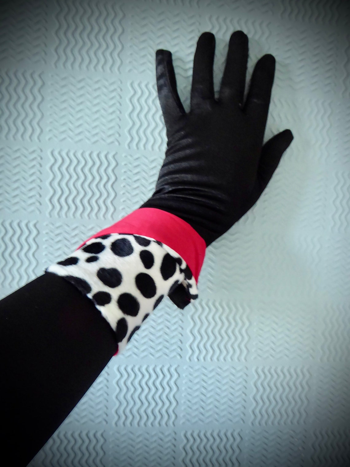 Dalmatian Print Faux Fur Cuffs, Black and White Fur Wrist Bands Animal ...