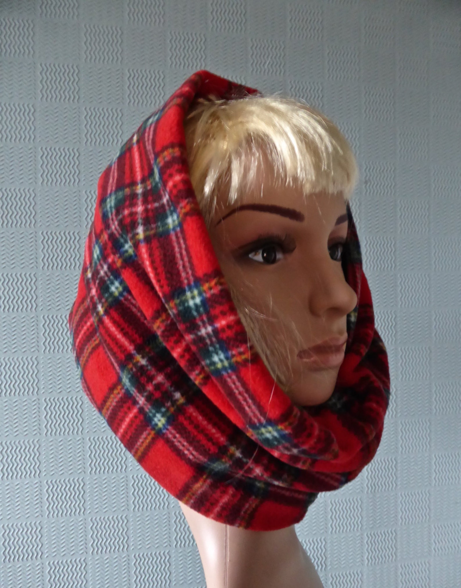 Red Tartan Snood Plaid Cowl Checked Loop Scarf Royal - Etsy