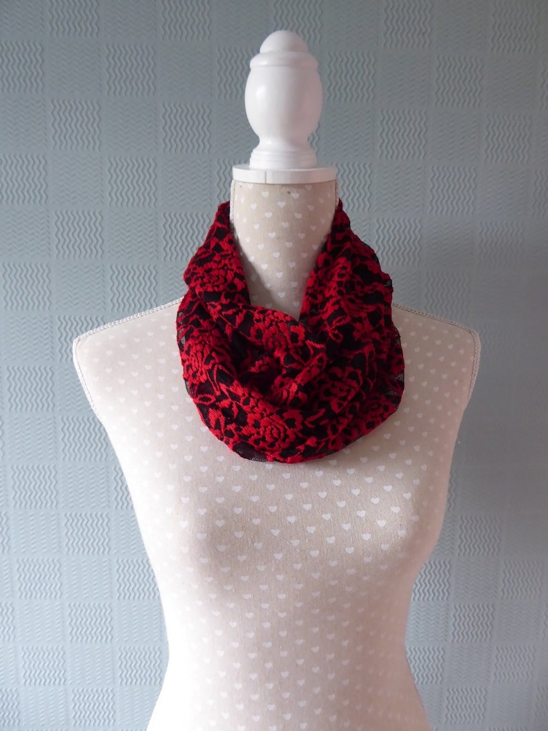 Red and Black Lace Snood Gothic Style Cowl Summer Snood - Etsy