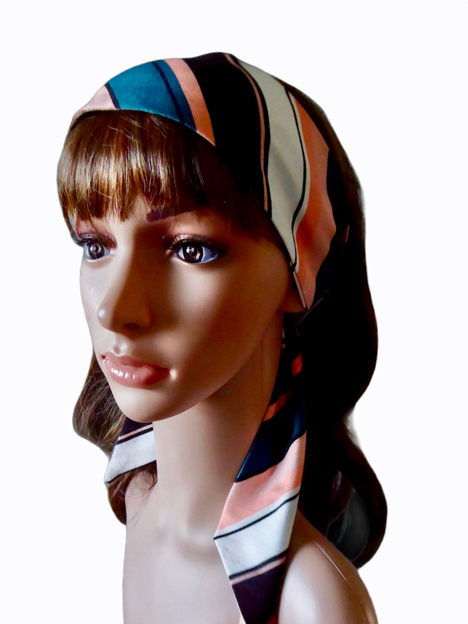 Pink and Blue Striped Hair Scarf Asymmetric Headscarf - Etsy UK