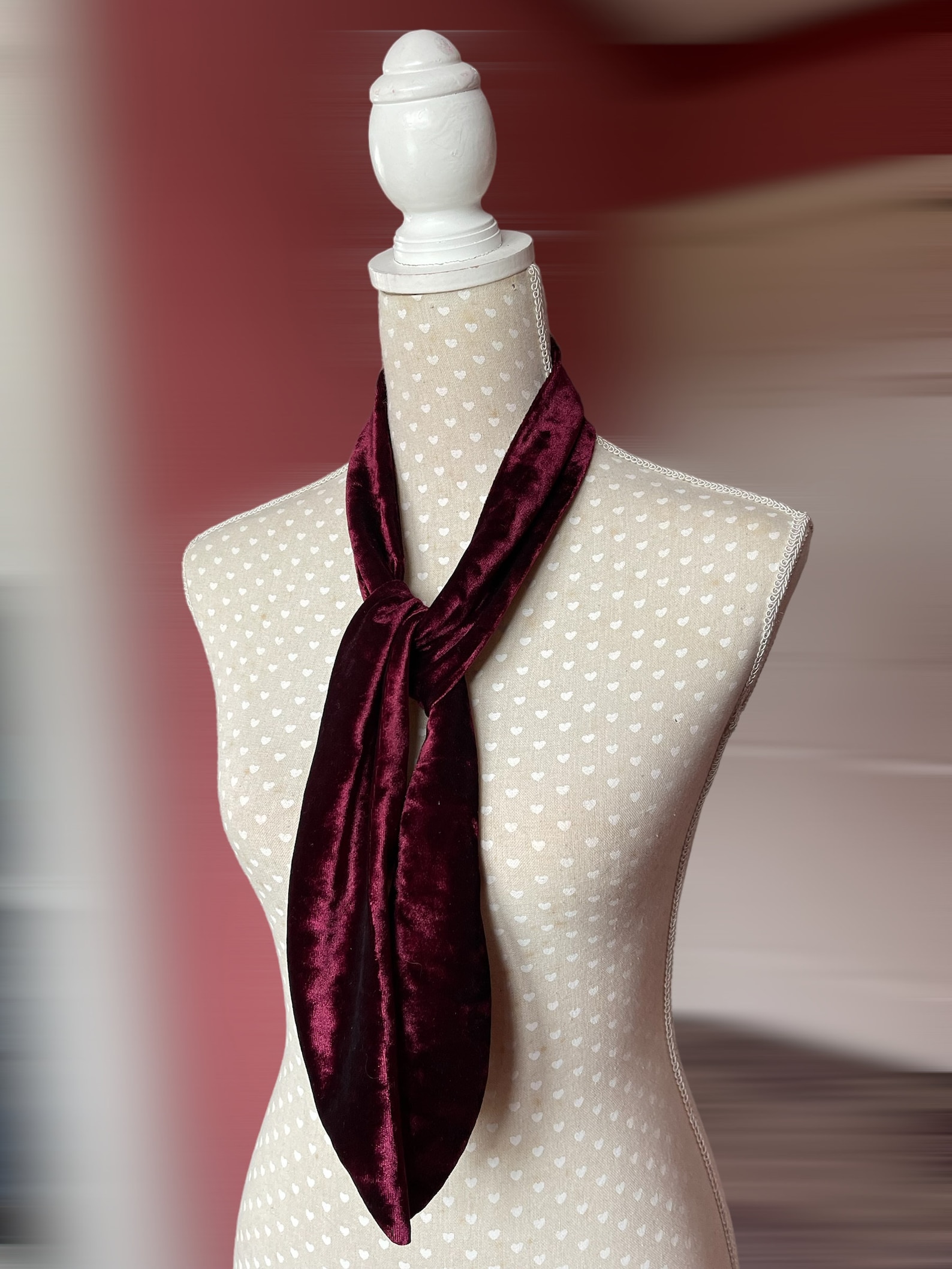 Maroon Velvet Scarf, Sixties Mod Tie, Retro Rockstar Neck Wear, Unisex ...