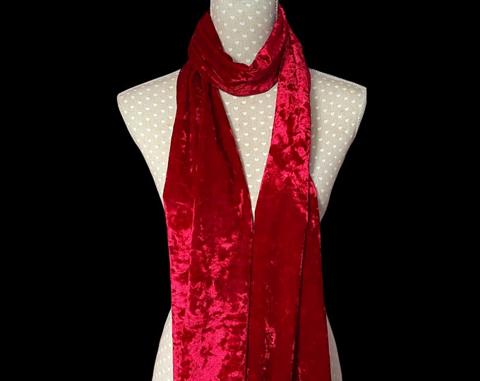Red Crushed Velvet Scarf, Velour Stole, Long Red Wrap, Unisex Christmas ...