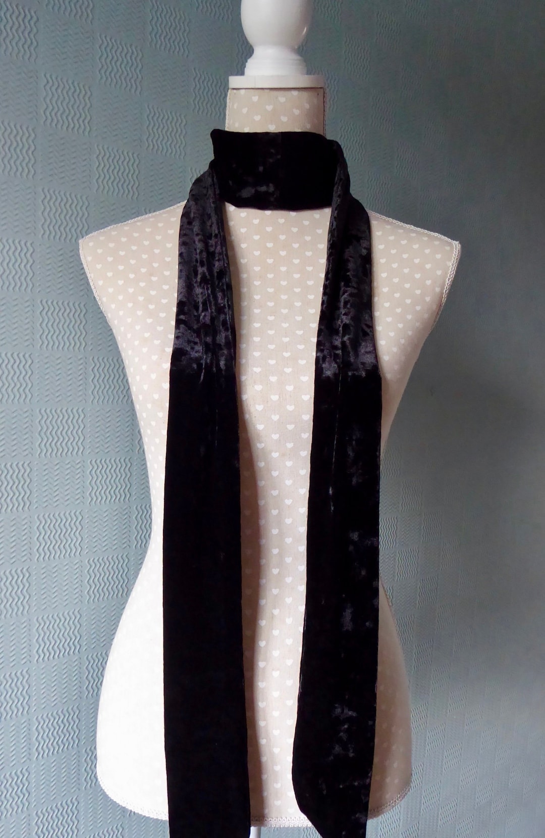 Black Velvet Long Skinny Scarf Thin Black Mod Scarf Velvet Unisex ...