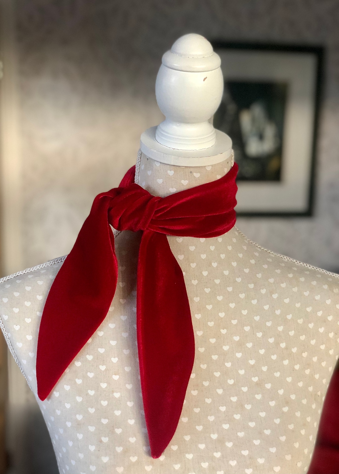 Red Velvet Retro Scarf, Vintage Style Neck Scarf, Crushed or Smooth ...