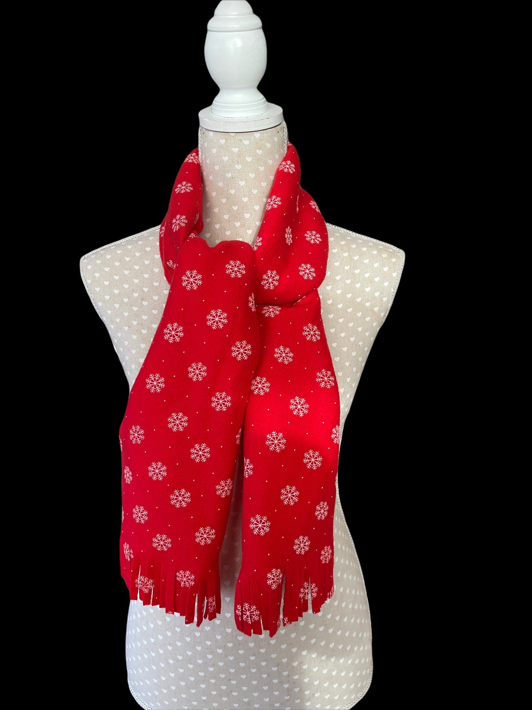 Red Fleece Scarf White Snowflakes Adult Child Gift 3 Sizes - Etsy