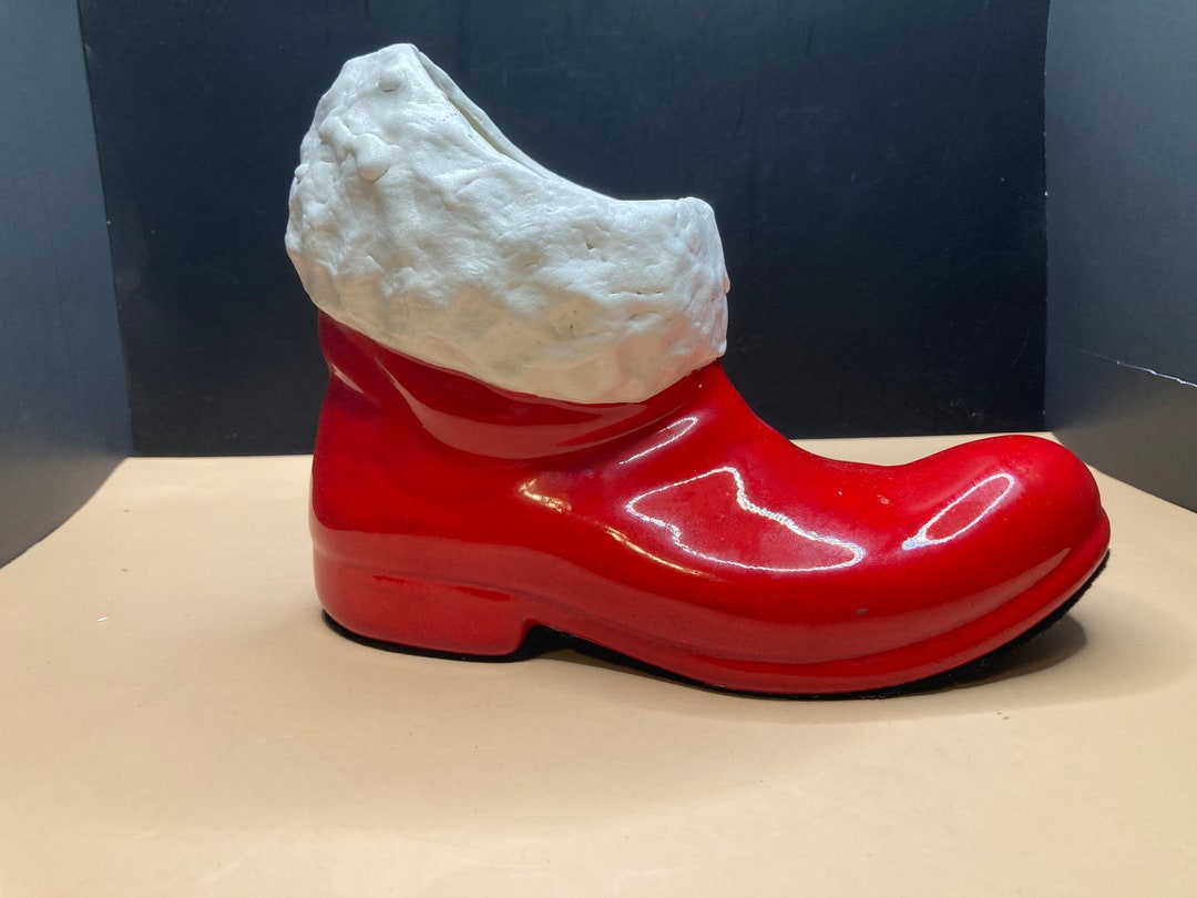 Red Ceramic Santa Boot Christmas Planter - Etsy