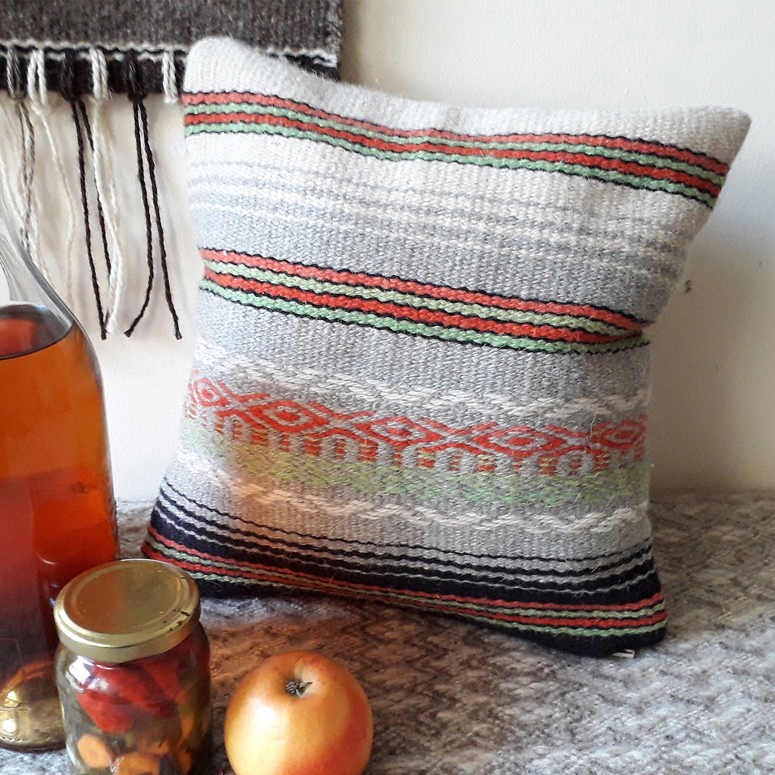 Handmade throw pillow woven wool pillow case boho cushion | Etsy