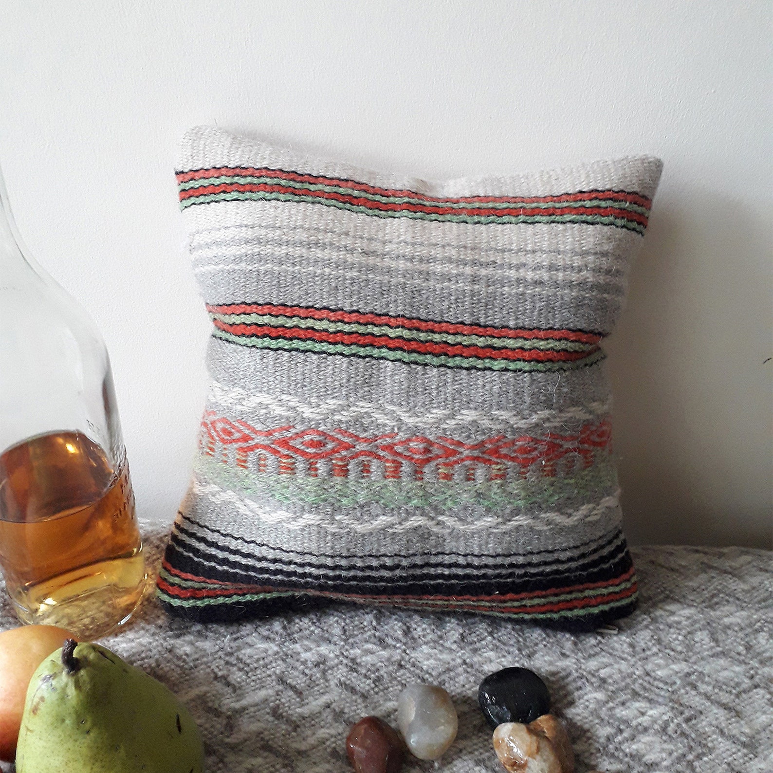 Handmade throw pillow woven wool pillow case boho cushion | Etsy