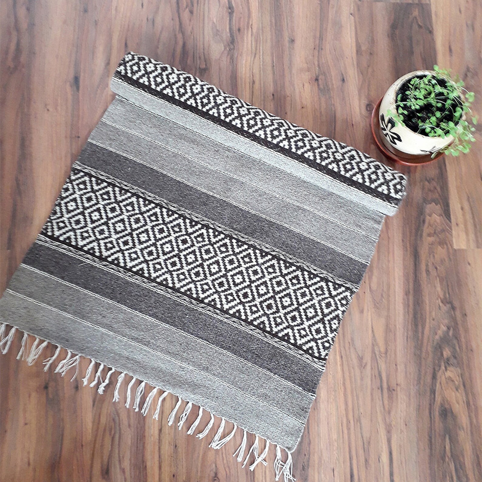 Woven Wool Rug in Natural Colors Brown Grey and White | Etsy