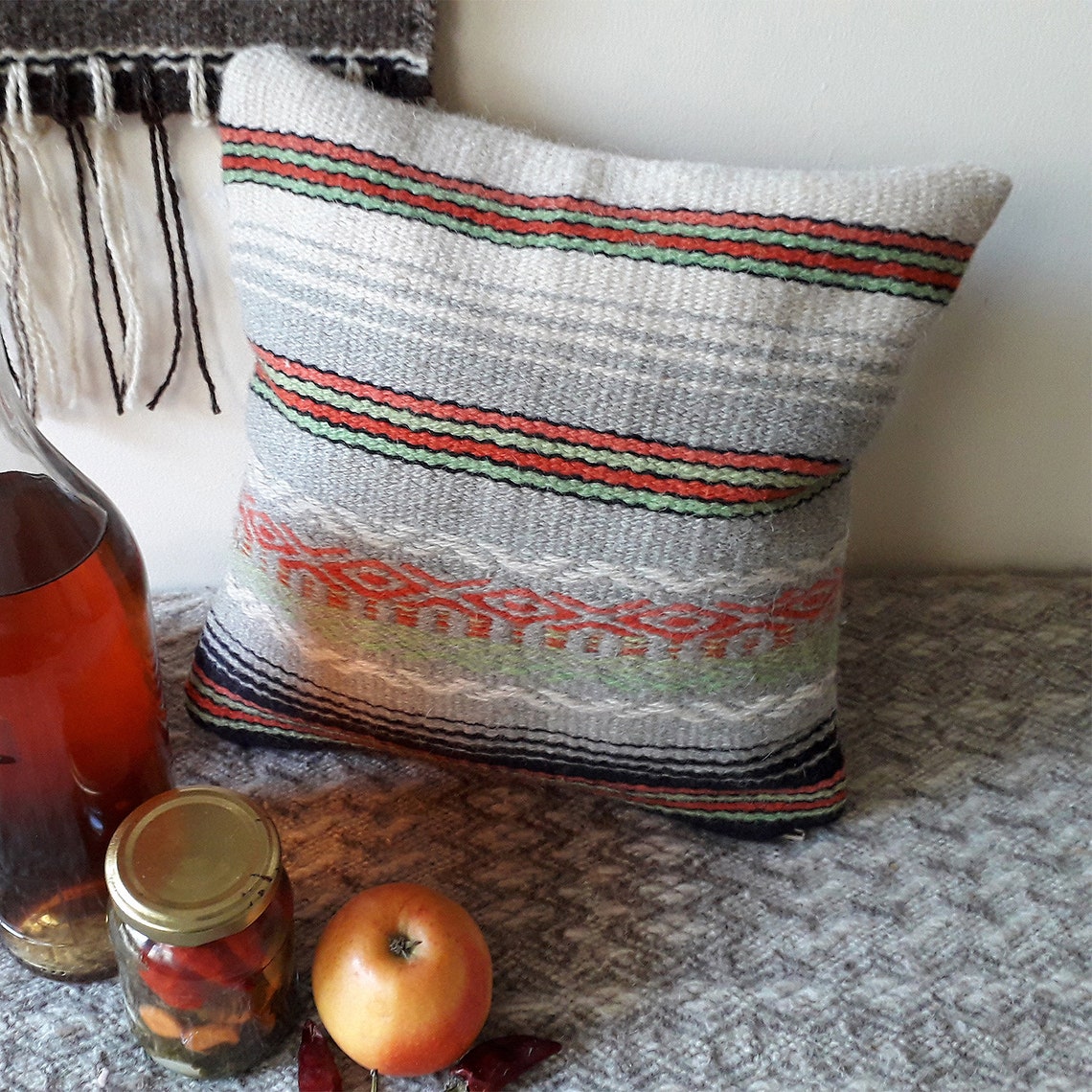 Handmade Throw Pillow Woven Wool Pillow Case Boho Cushion - Etsy