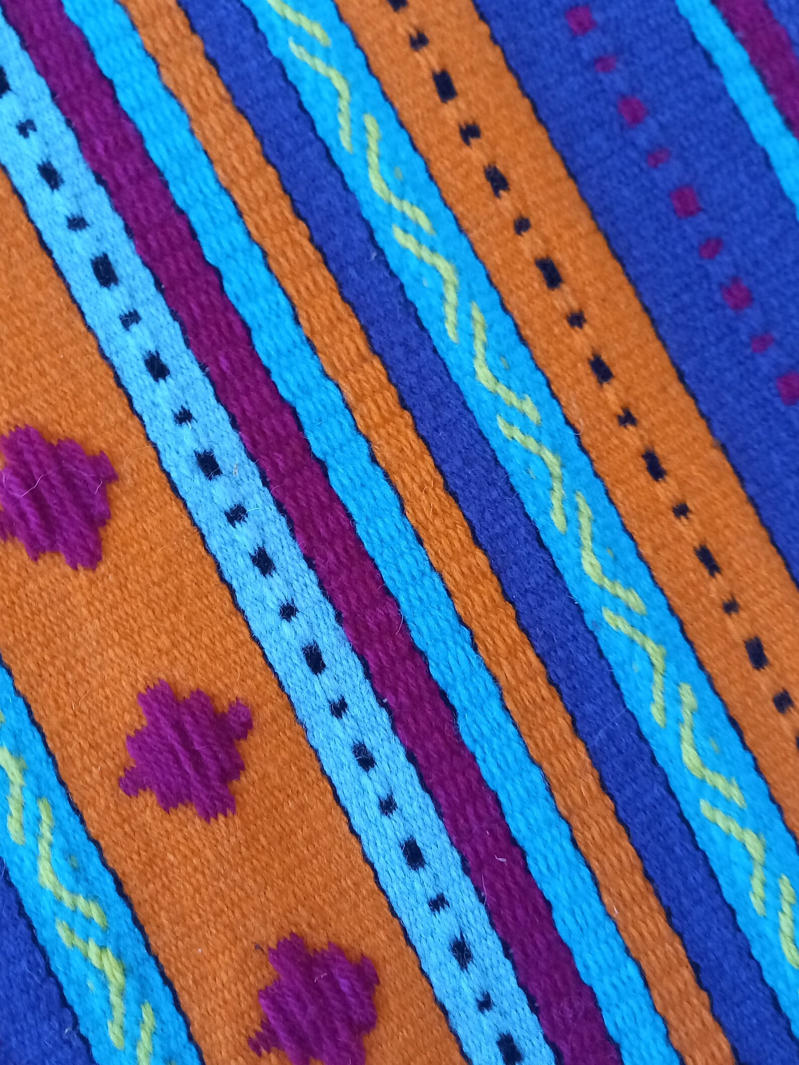 Boho Style Handwoven Wool Rug in Blue Orange and Red Colors - Etsy