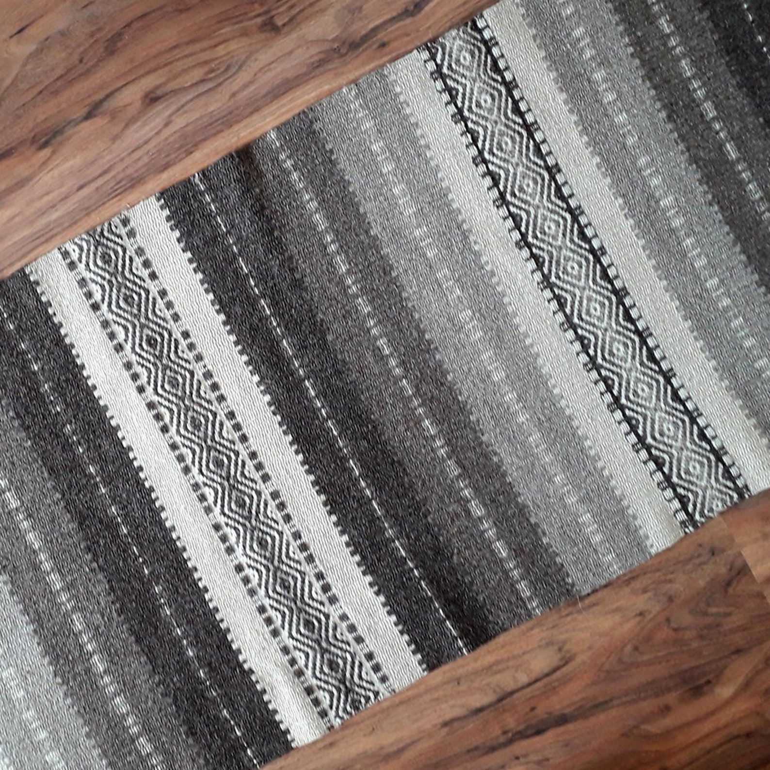 Brown and White Striped Wool Rug Runner Fringe Rug Runner - Etsy