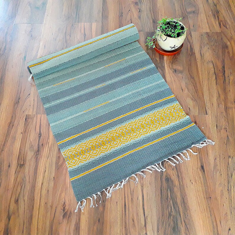 Grey rug runner Grey and Yellow Striped Wool Rug Runner | Etsy