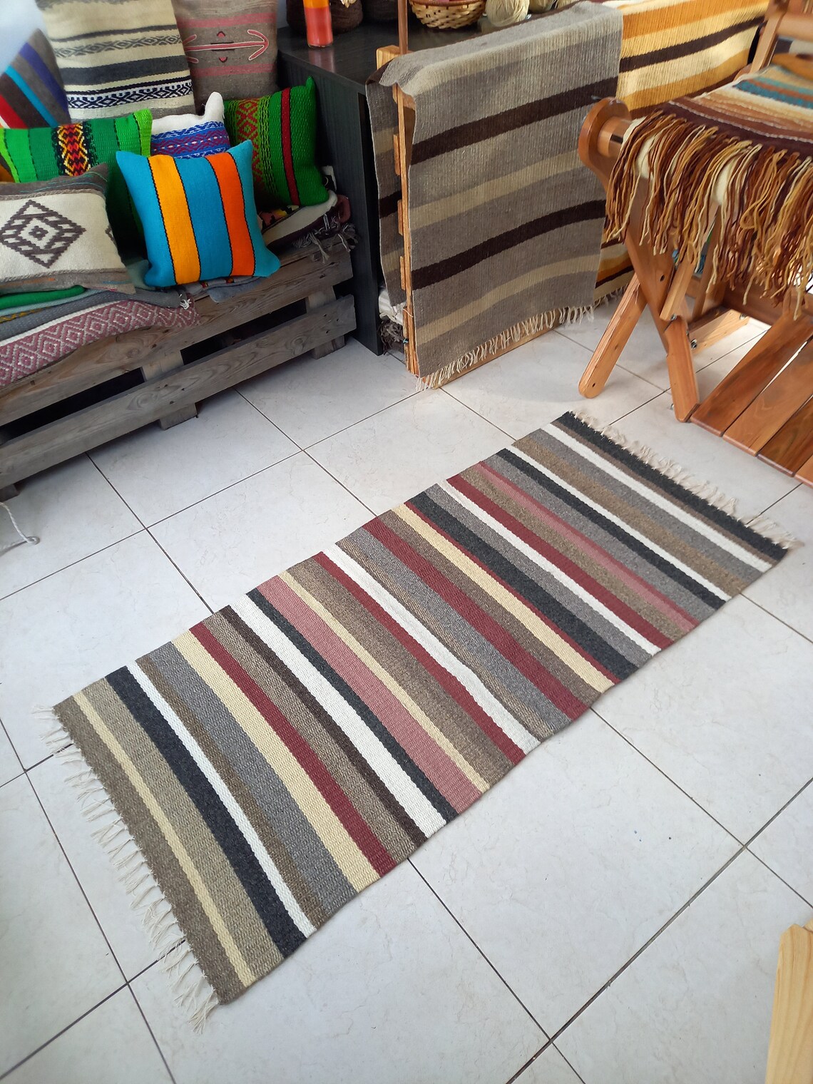 Striped Handwoven Wool Rug Runner Scandinavian Style Rug in - Etsy