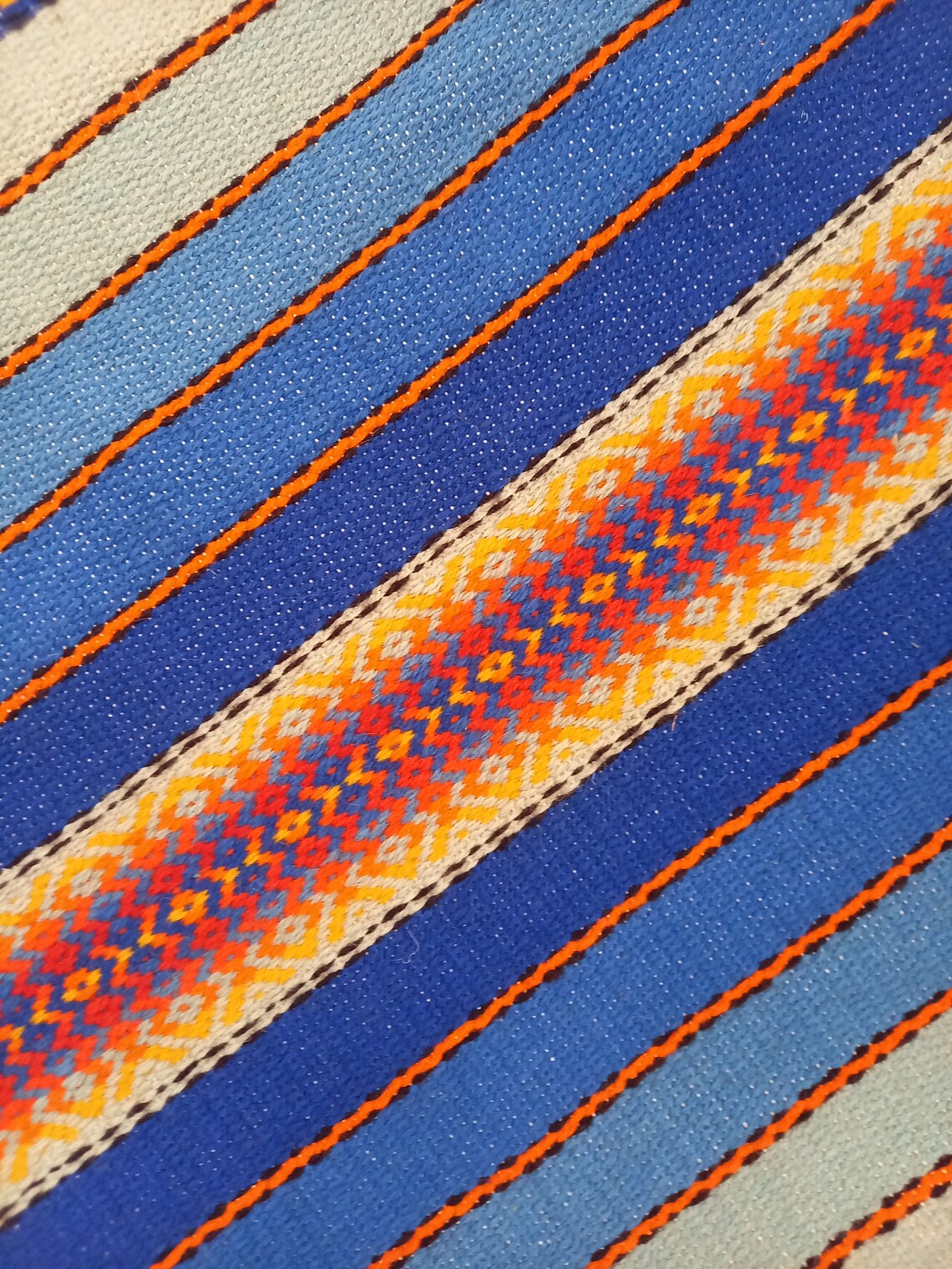 Blue Striped Rug With Yellow Orange and Red Motifs 5 Shades - Etsy