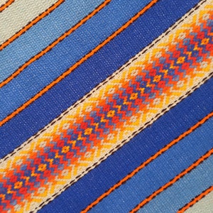 Blue Striped Rug With Yellow, Orange and Red Motifs - 5 Shades of Blue ...