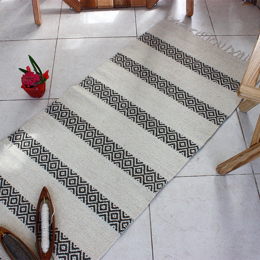 White Handwoven Organic Wool Rug Handmade of Pure Eco-friendly Wool ...