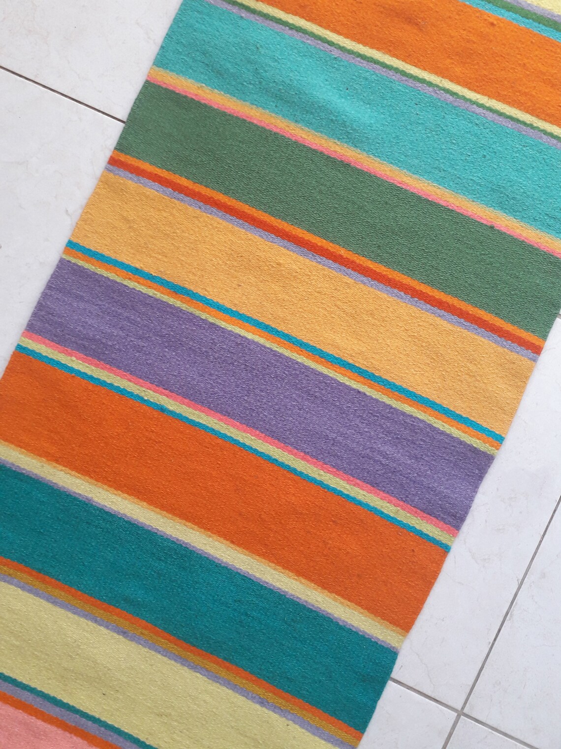 Striped Colorful Rug Runner Natural Wool Rug Handmade | Etsy