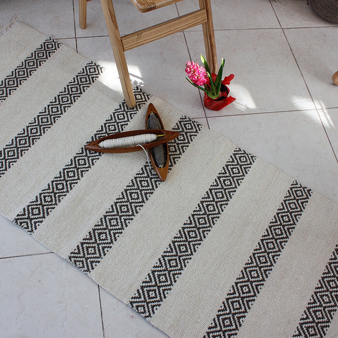 White Handwoven Organic Wool Rug Handmade of Pure - Etsy