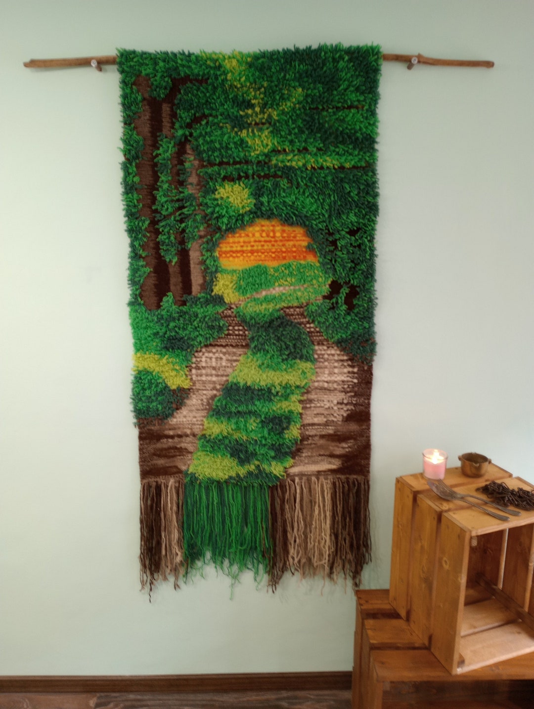 Handmade Woven Wool Wall Tapestry: Boho Forest Fiber Art - Etsy