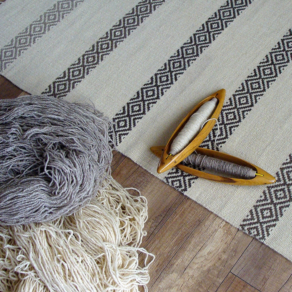 Handwoven Wool Rug Runner: Scandinavian White With Brown Stripes - Etsy