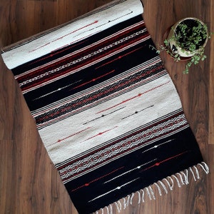 New Handwoven Black, White and Red Rug ~ Unique Handmade Rug for Your ...
