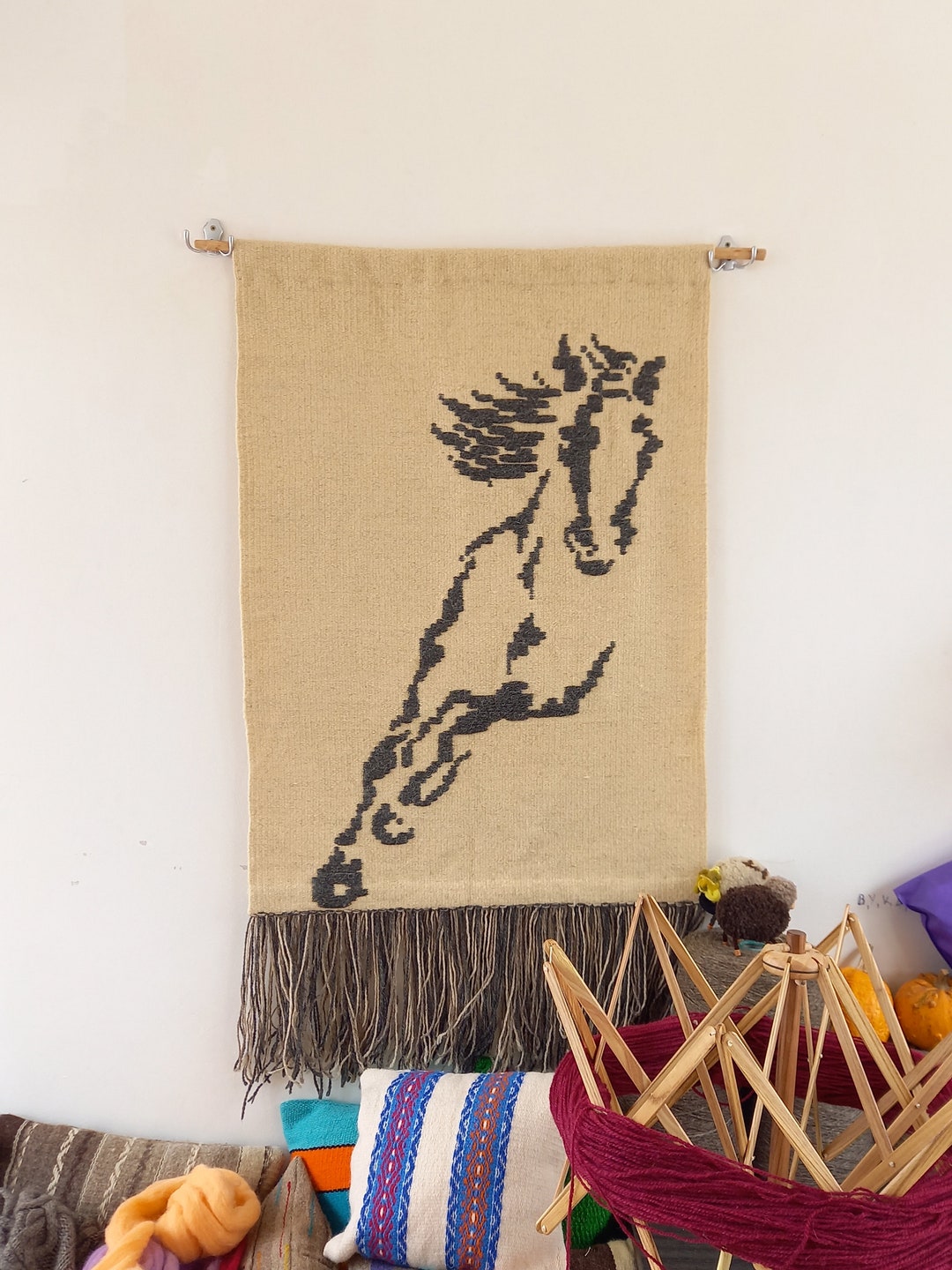 Woven Wool Wall Hanging "the Horse", Wall Tapestry, Handmade Wall ...