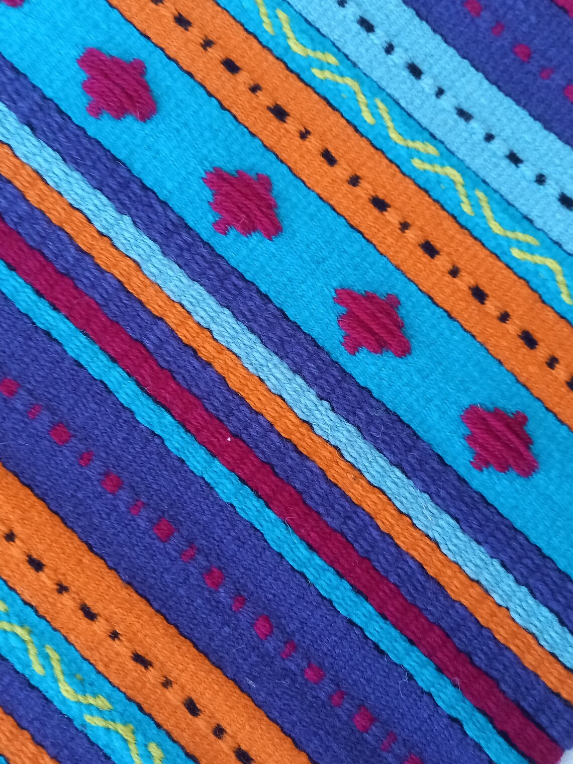 Boho Style Handwoven Wool Rug in Blue Orange and Red Colors - Etsy