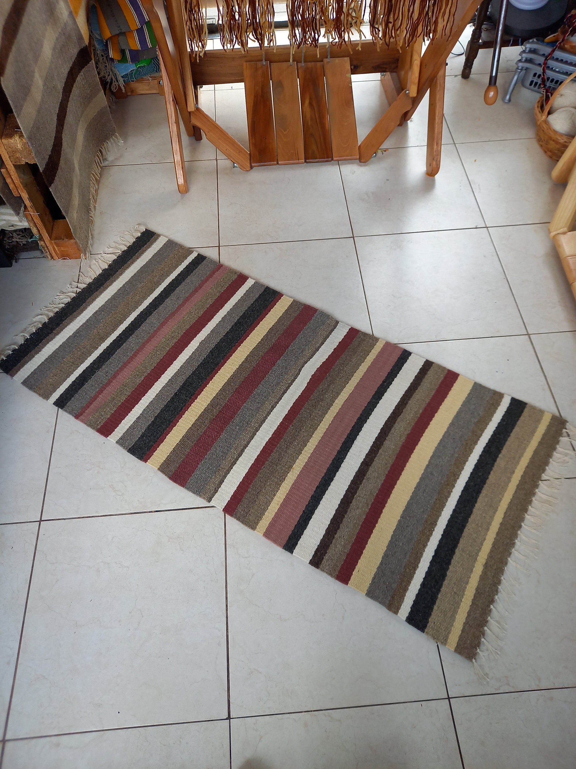 Striped handwoven wool rug runner Scandinavian style rug in | Etsy