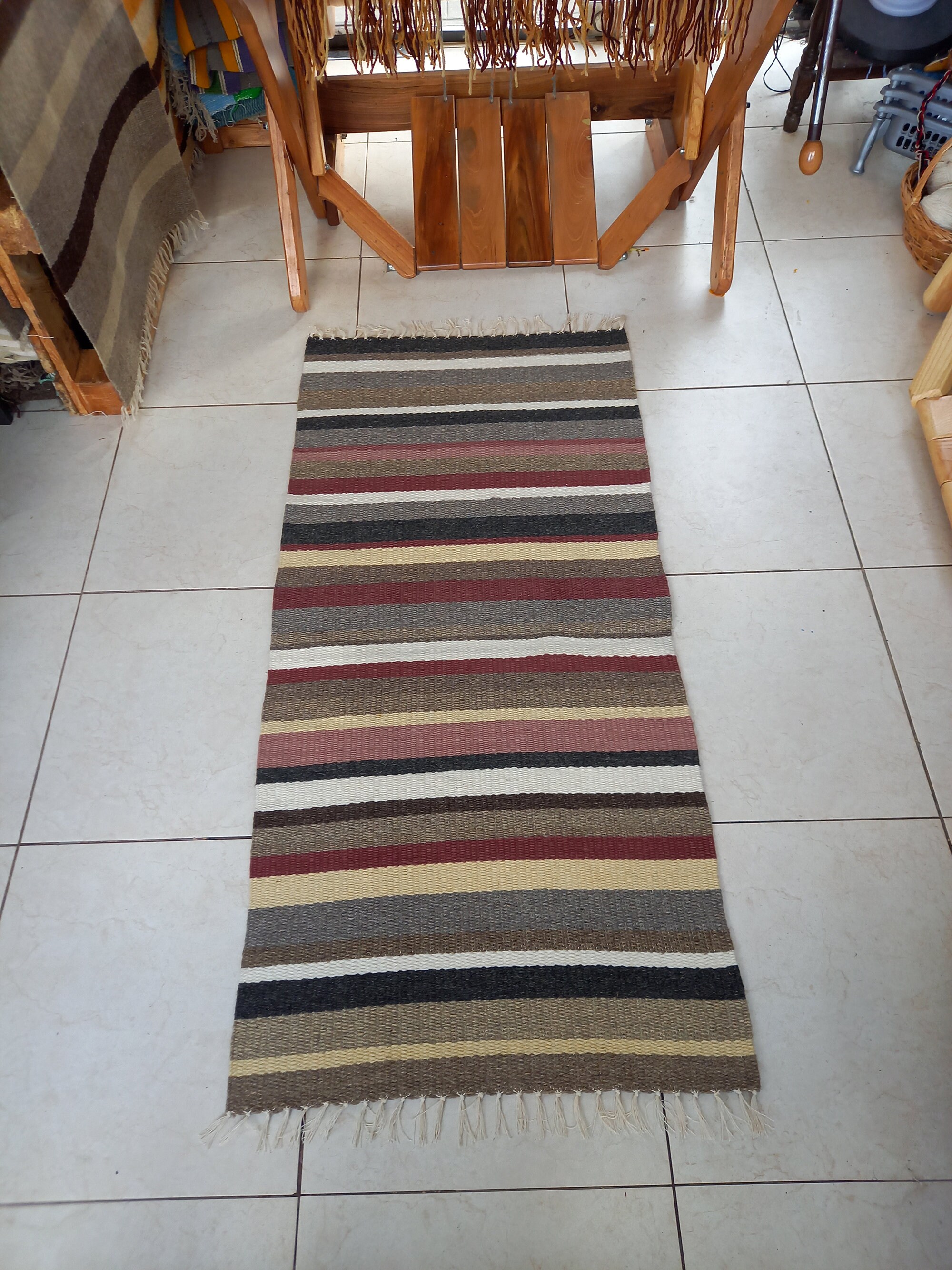 Striped Handwoven Wool Rug Runner, Scandinavian Style Rug in Natural ...