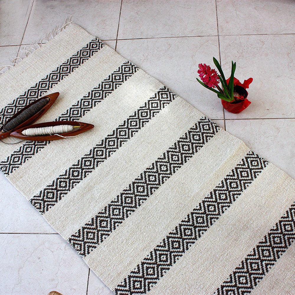 White Handwoven Organic Wool Rug Handmade of Pure Eco-friendly Wool ...