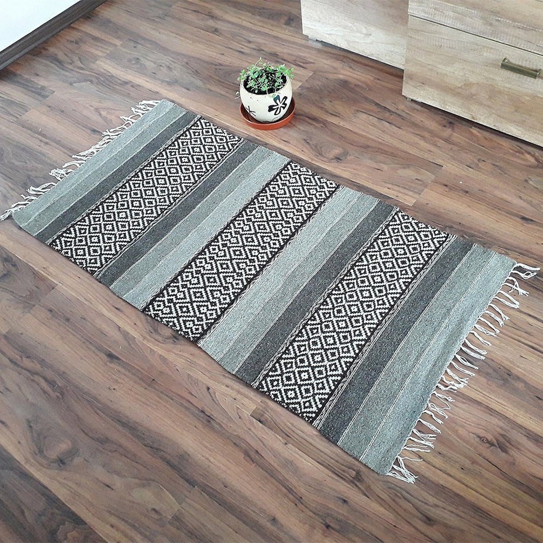 Woven Wool Rug in Natural Colors Brown, Grey and White, Stylish ...