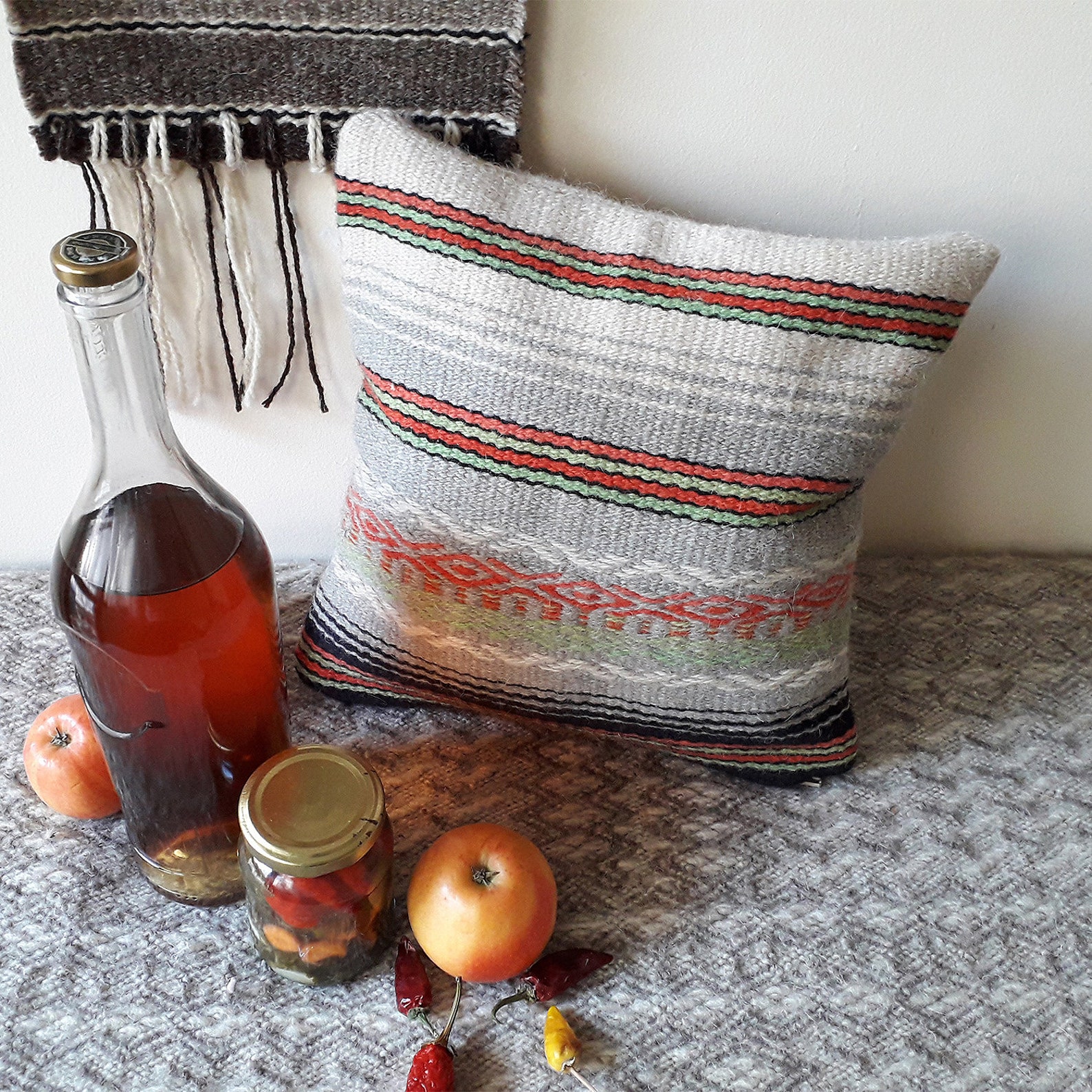 Handmade throw pillow woven wool pillow case boho cushion | Etsy