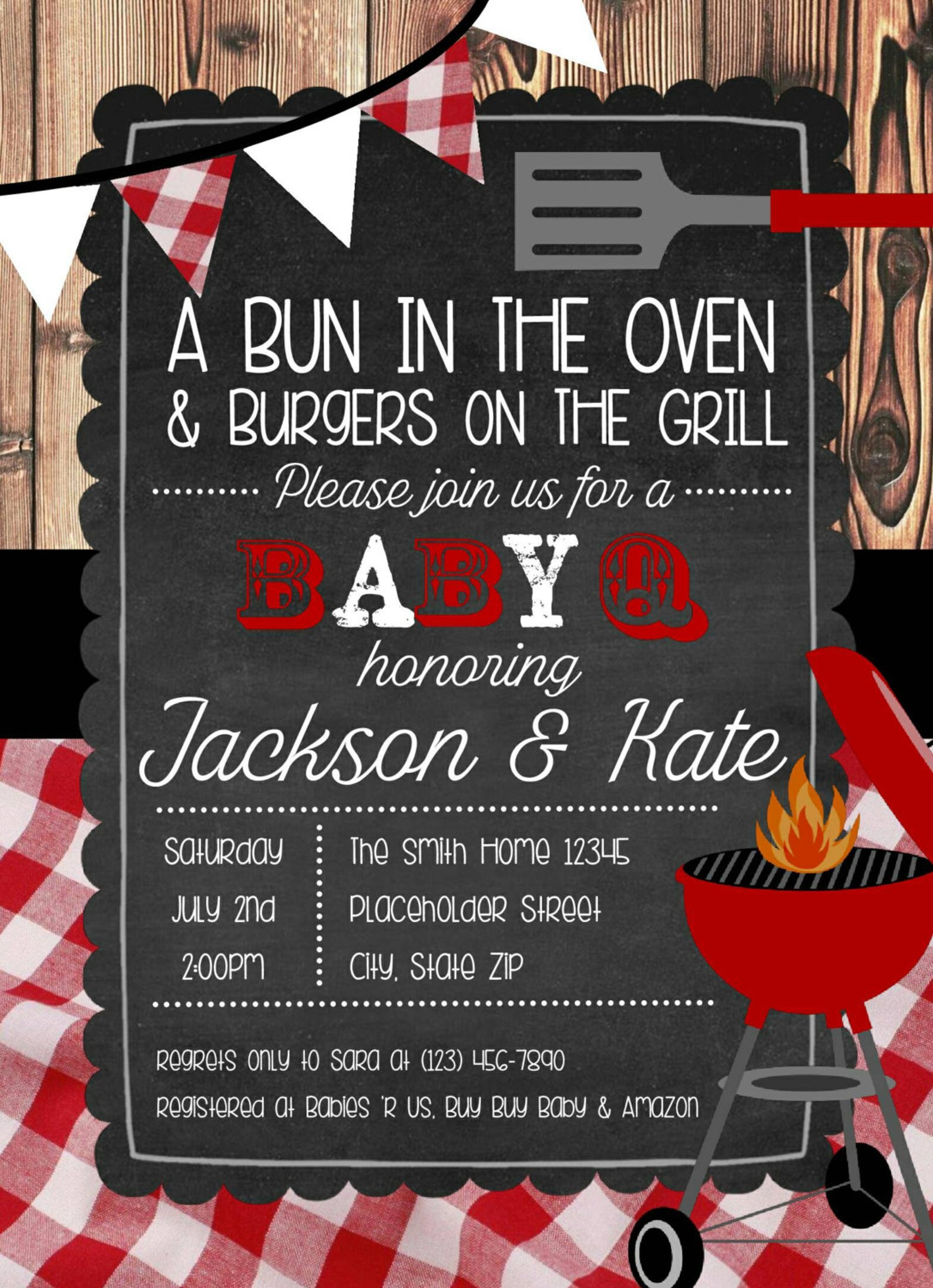 Bun in the Oven Invite, Coed Baby Shower, Couple's Shower, Burgers on ...