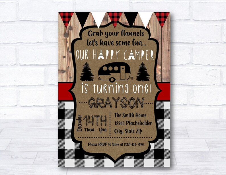 Happy Camper Invite, Happy Camper Invitation, 1st Birthday, Camping ...