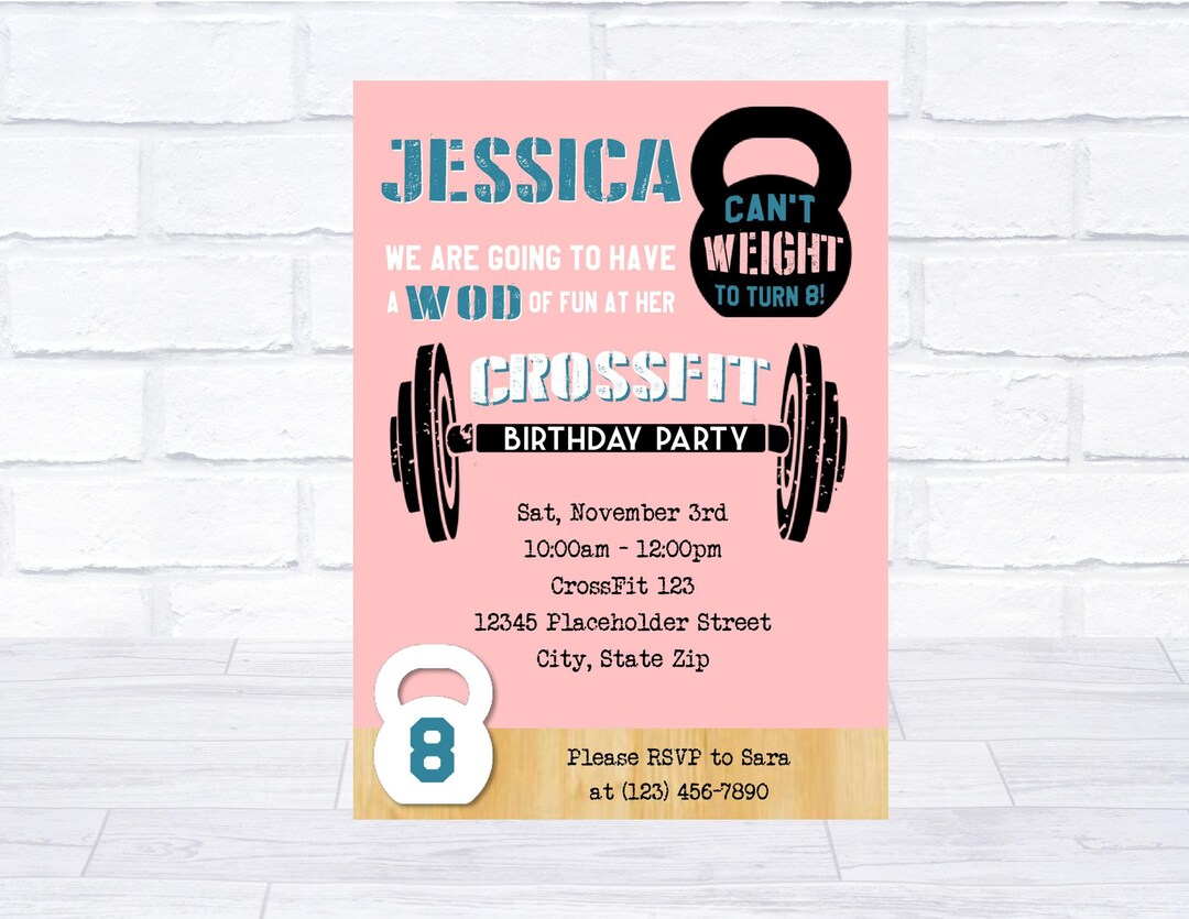 Girl Crossfit Birthday Invite, Pink Crossfit Invite, Crossfit ...