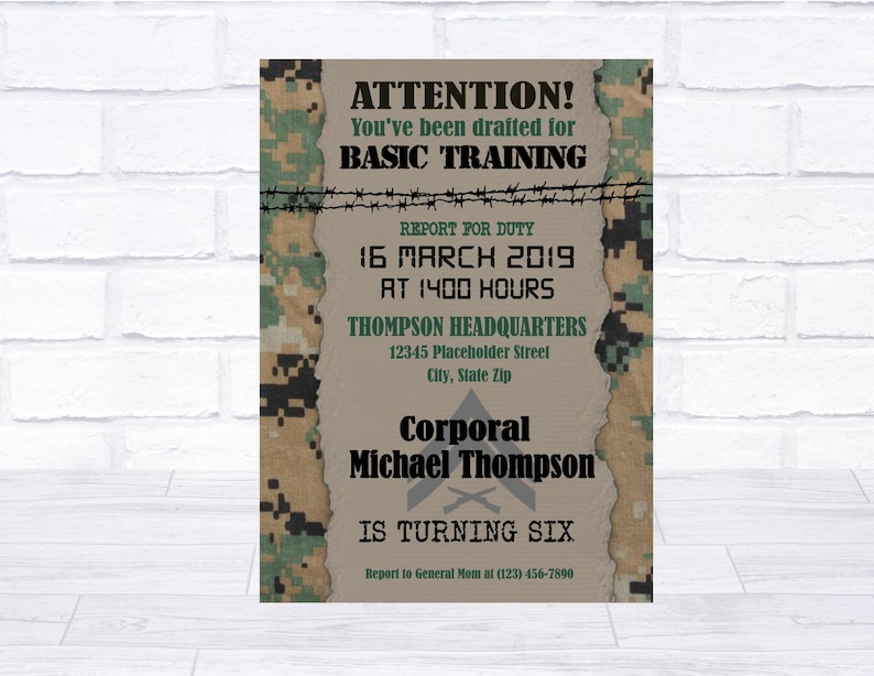 Marine Invite Marines Birthday Invitation Soldier Invite - Etsy