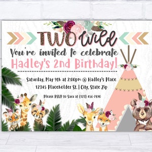 Two Wild Birthday Party Invitation Two Wild Invitation - Etsy